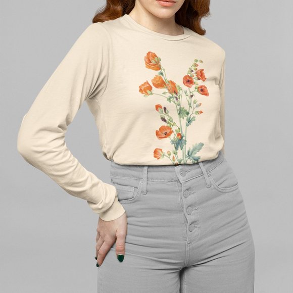 Outfit Bits | Tops | Scarlet Globe Mallow Vtg Floral Print Long Sleeve ...